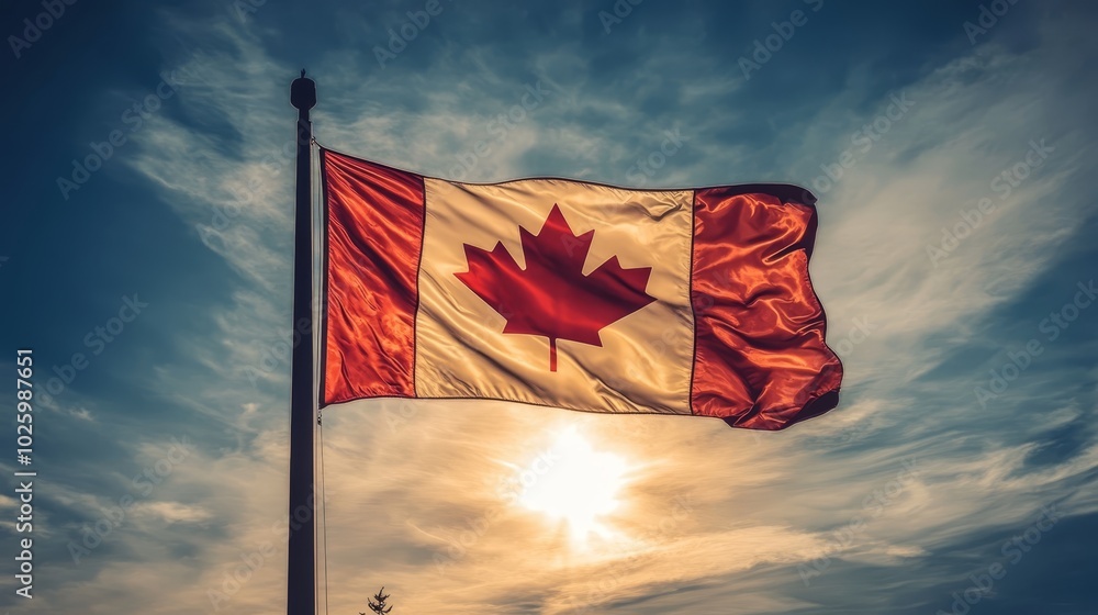 Majestic canadian flag waving proudly, a symbol of freedom and national ...