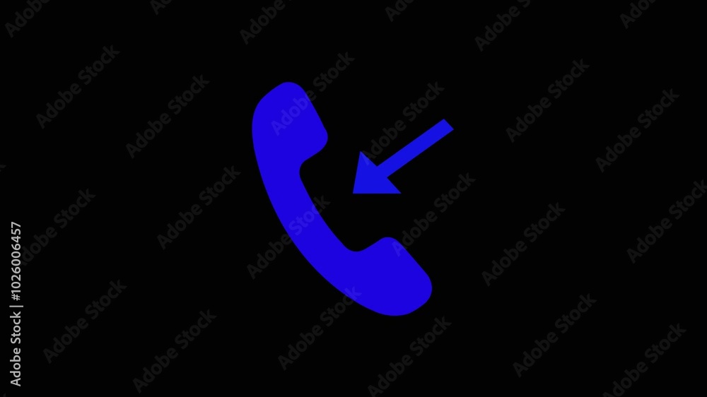 blue color Incoming call icon animation on isolated black background ...