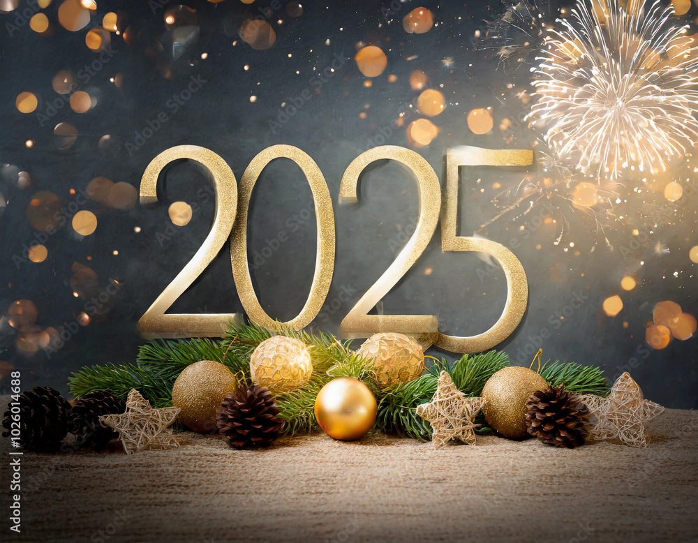 Celebrating the New Year 2025 with festive decorations and fireworks ...