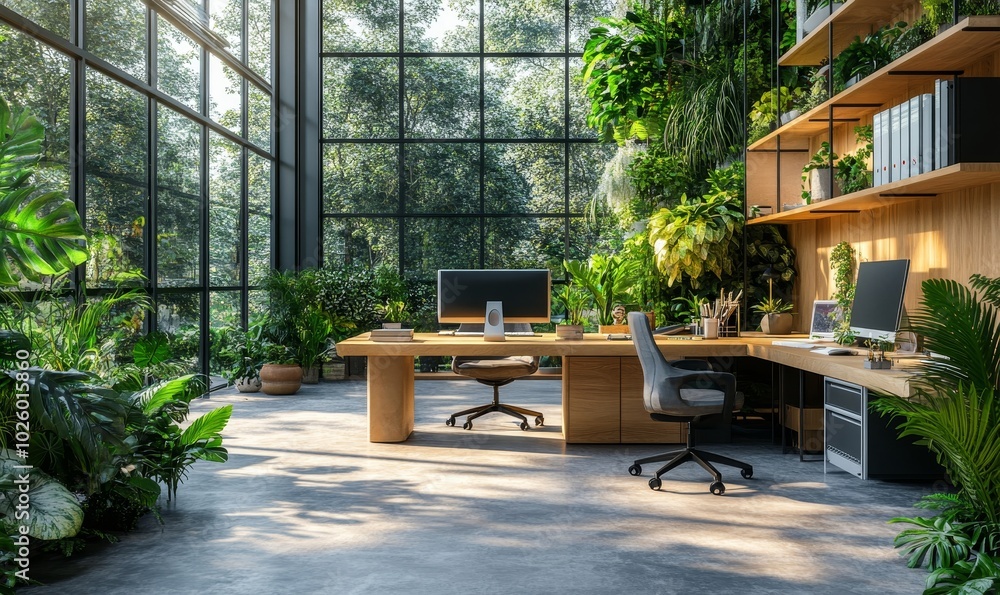 Green, sustainable and environmental office space with daily employee ...