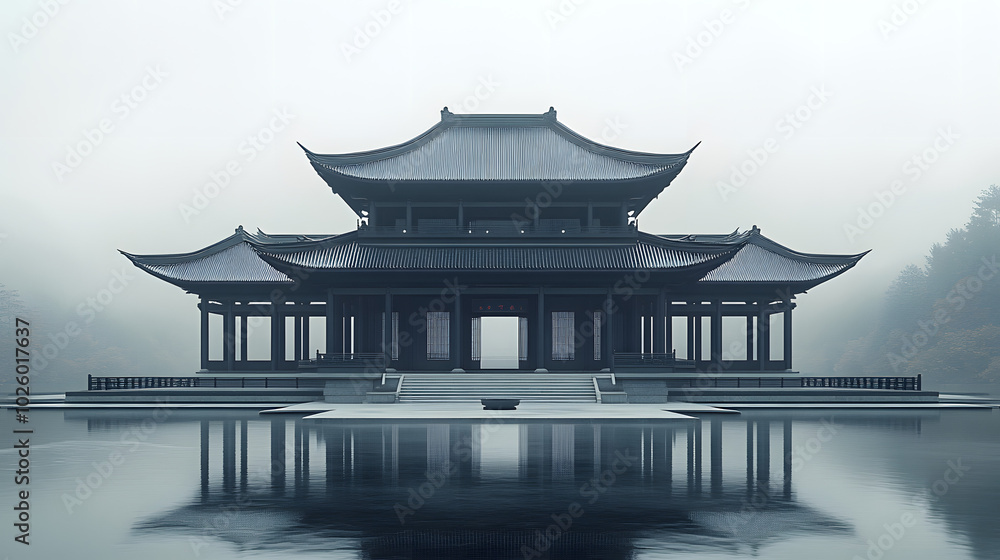 Ancient Chinese-style architecture with intricate details, featuring ...