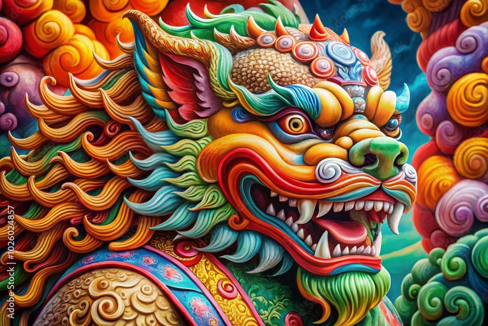 Realistic Foo Dog Drawing in Traditional Style, Capturing Detail and ...