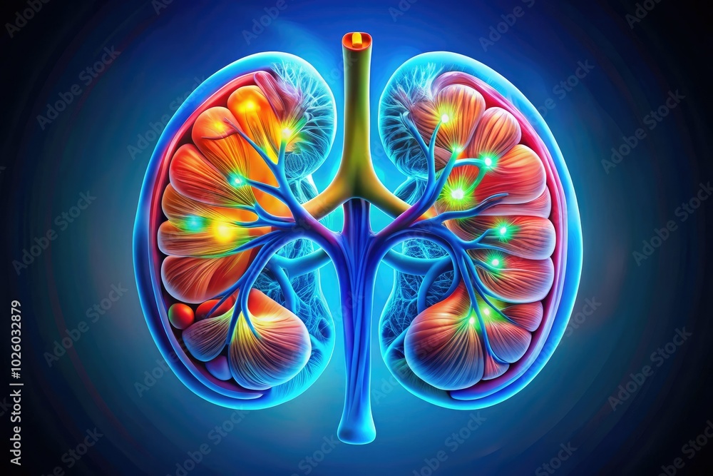 Dynamic blue kidney visualization created for healthcare education ...