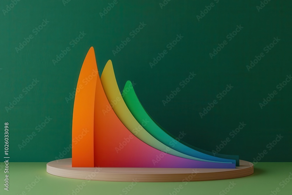 Product lifecycle graph with a digital screen showing a bell curve ...