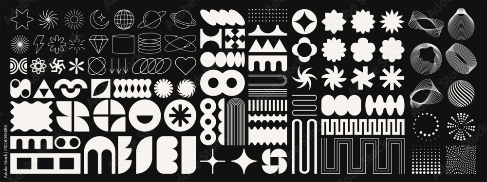 Retro futuristic brutal symbol, minimal sticker, contemporary brutalist ...