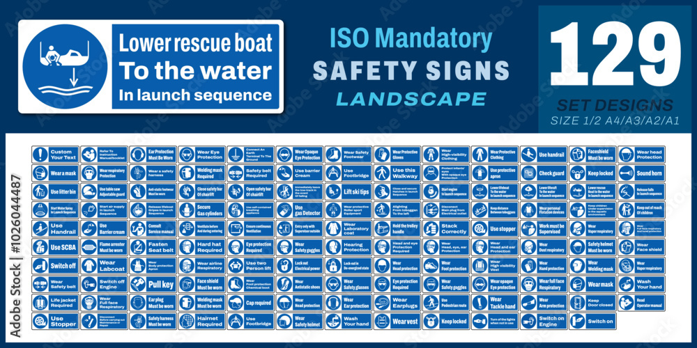 129 set ISO mandatory safety signs v21_lower rescue boat to the water ...