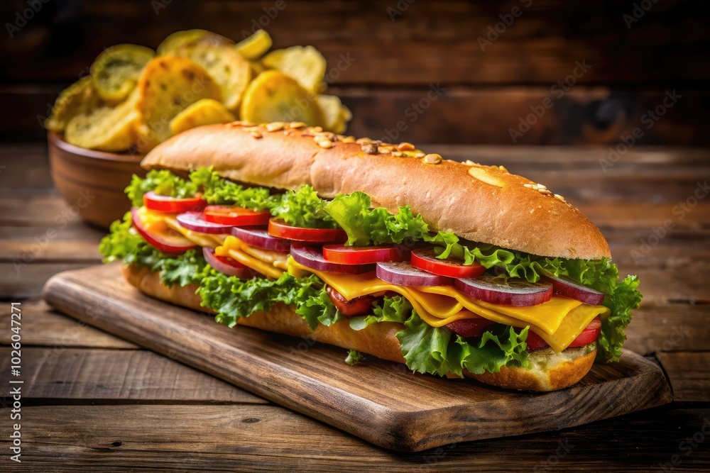 Enjoy a tasty footlong sandwich complemented by crispy chips ...