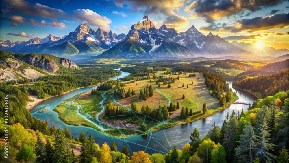 Labeled Map Over Scenic Landscape for Adventure Planning and ...