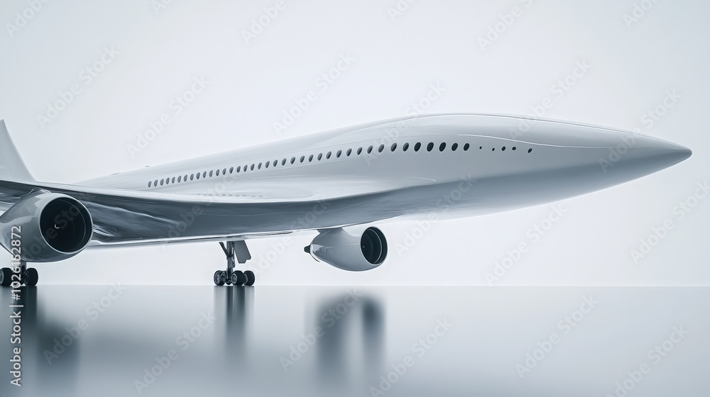 Foto de Elegant white backdrop with a modern passenger aircraft nearing ...