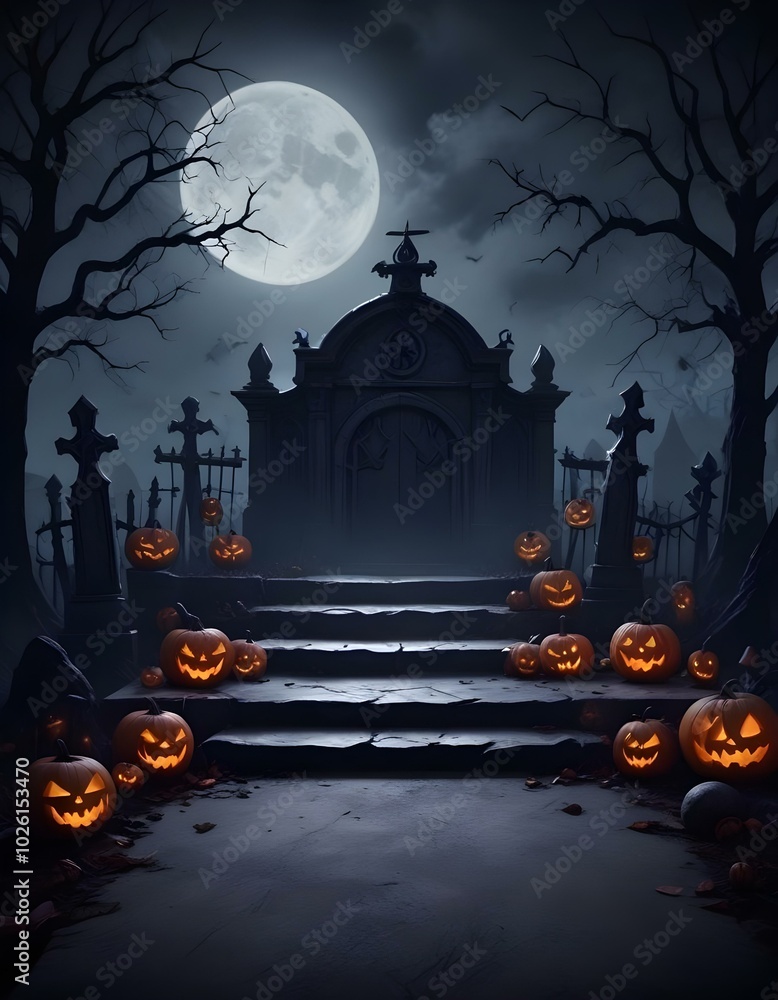 Happy halloween party stage with pumpkins background to create a flyer ...