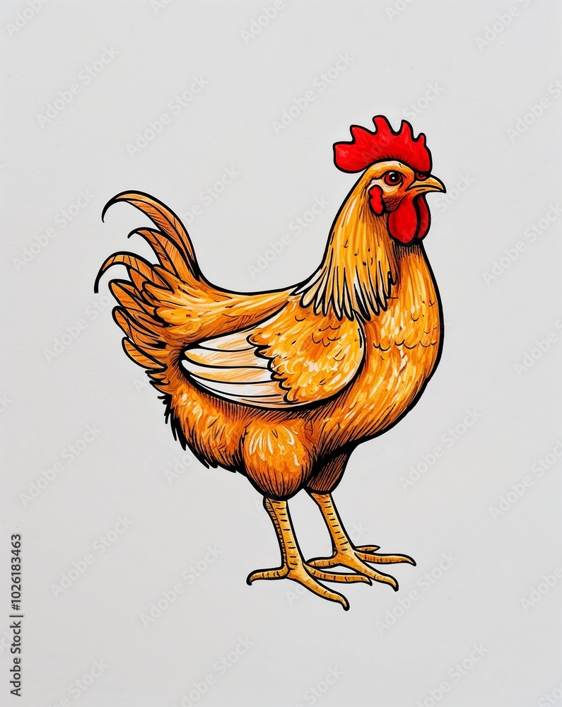 hand drawing Chicken clipart on plain white background Stock ...