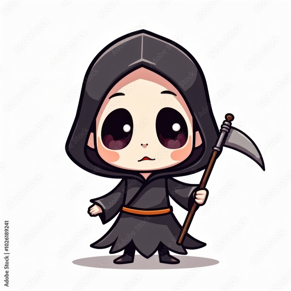 cute cartoon grim reaper isoalted on white background. Halloween ...