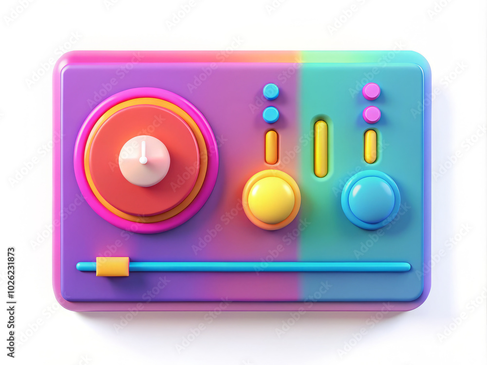 Bright and colorful 3D music controls featuring vibrant buttons and ...
