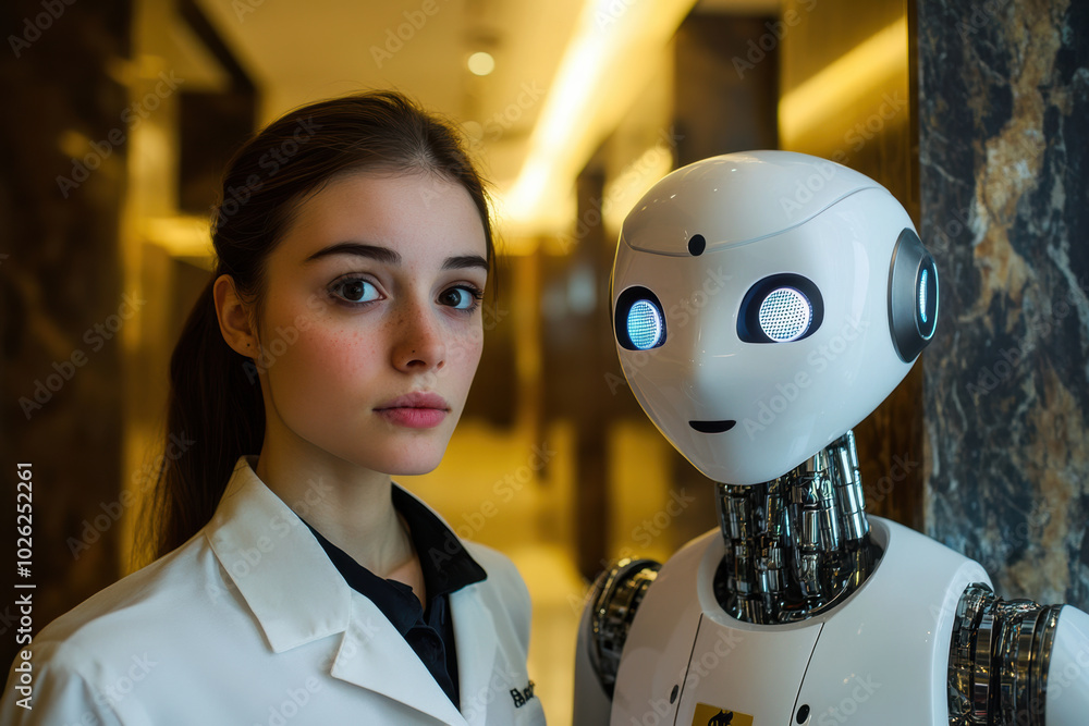 Female Scientist with Humanoid Robot in Advanced Laboratory, Young ...