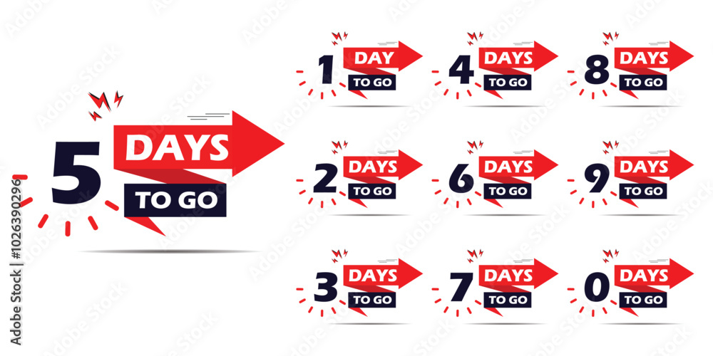 Countdown sign timer counter. Number days to go badges, lable, sticker ...