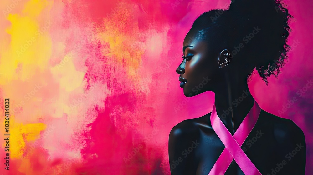 Female figure with a pink ribbon prominently displayed on her top, set ...