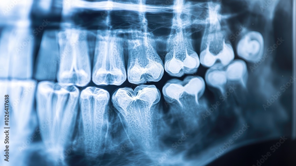 Medical X-ray of teeth showing wisdom tooth placement and root canal ...