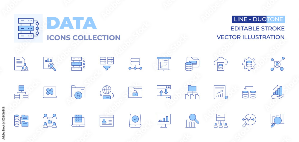 Data icons collection. Line Duotone style, editable stroke. analysis ...