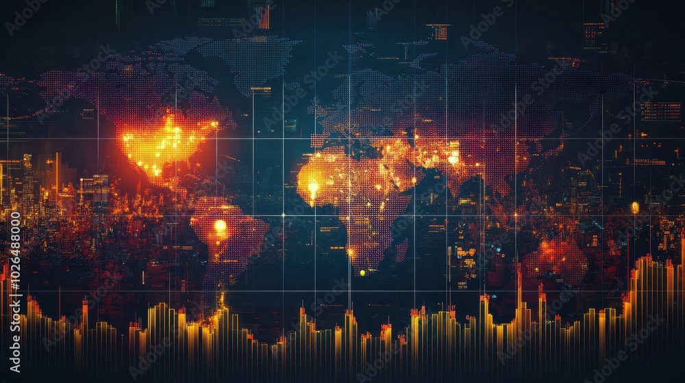Global markets overview with dynamic financial data overlaying a ...
