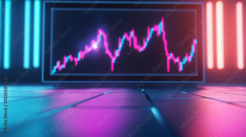 Futuristic trading floor with screens displaying rising stock charts ...
