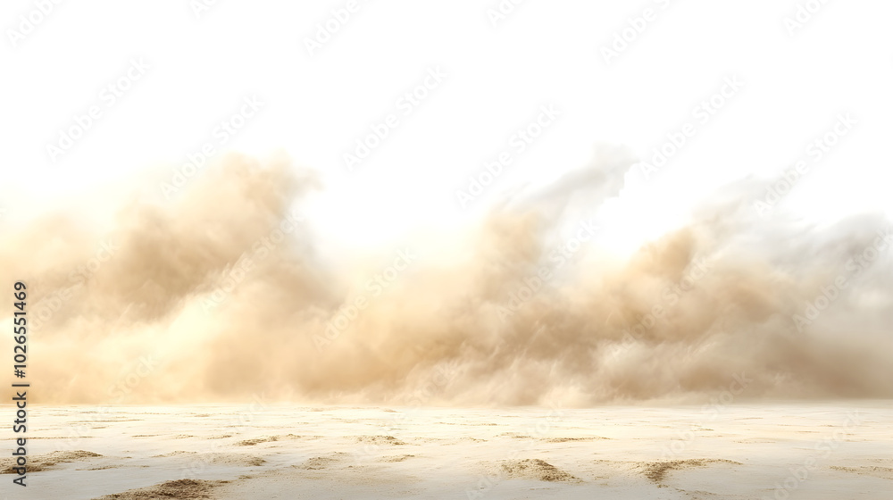 A cloud of sand and dust particles blowing across an empty white ...