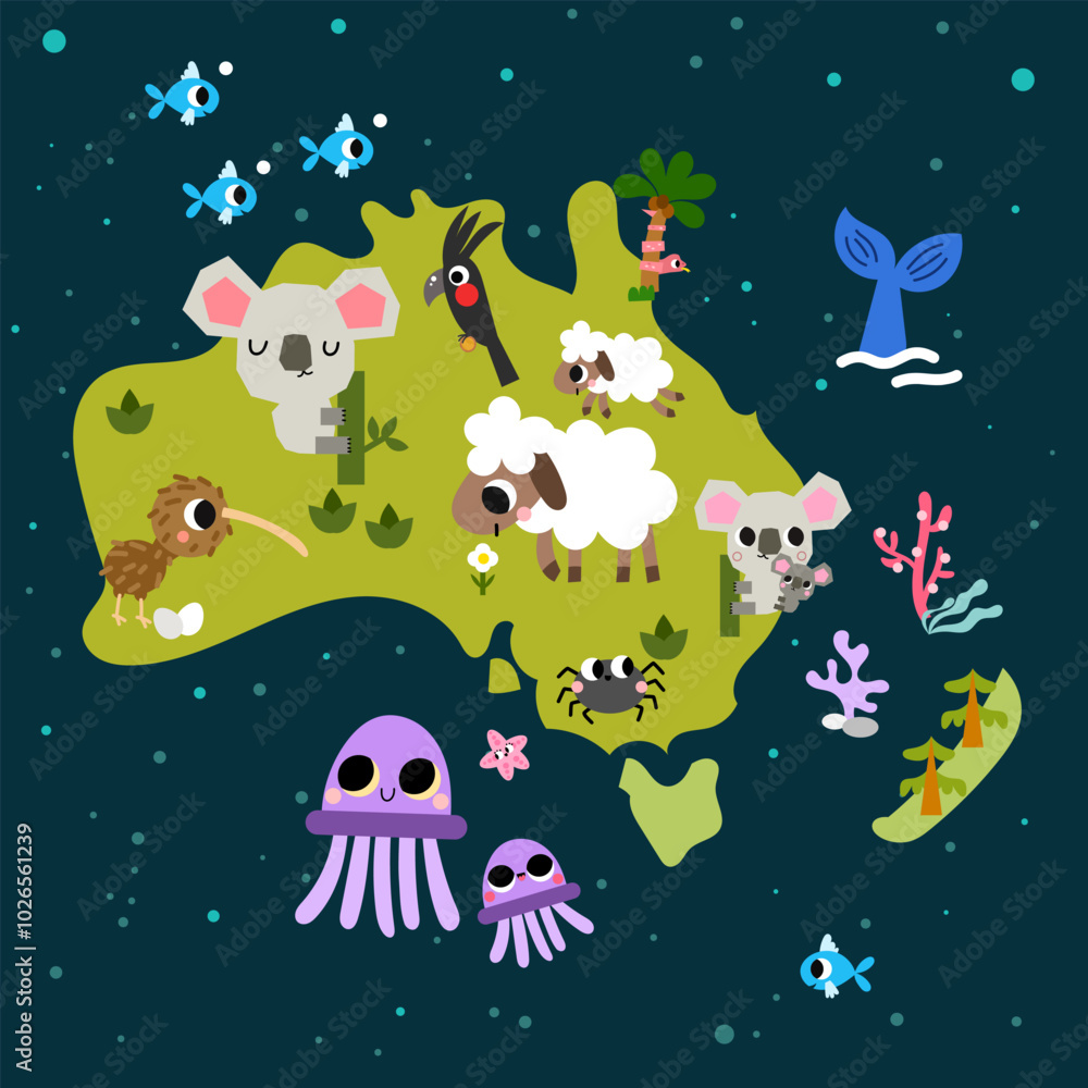 Cute world map Australia new Zealand hand drawn cartoon cute printable ...