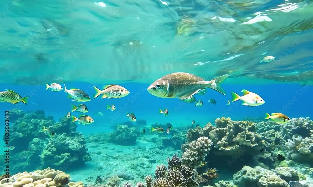 Tracking shot with vibrant fish: A clear, tropical ocean with vibrant ...