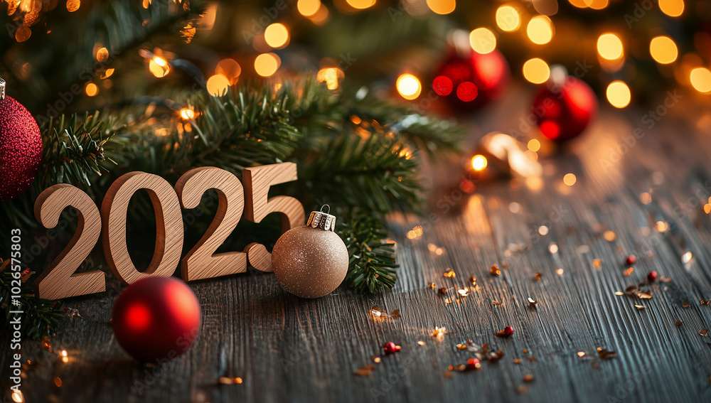 2025 Christmas decoration with an illuminated Christmas tree Stock ...