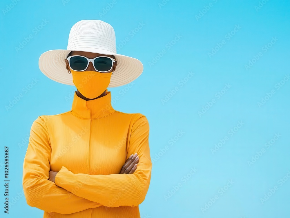 Outdoor worker covered in sunscreen and UVblocking clothing ...
