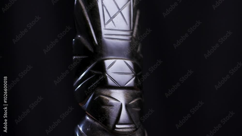 Obsidian Aztec Totem Statue Figurine Rotating on Black Background ...