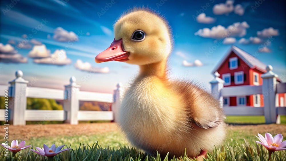 Cute Cartoon Gosling Vector Illustration - Colorful Baby Goose on White ...