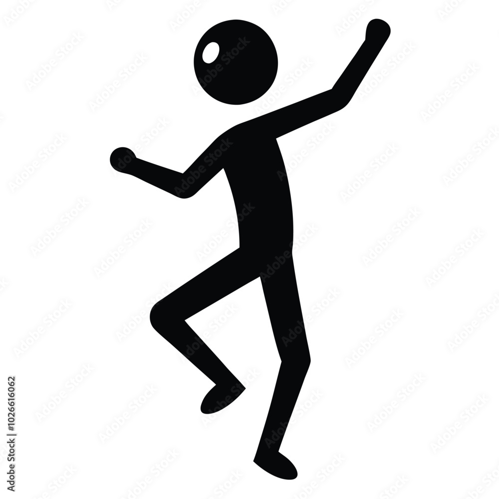 Playful stick figure dance pose silhouette vector art. Ideal for dance ...