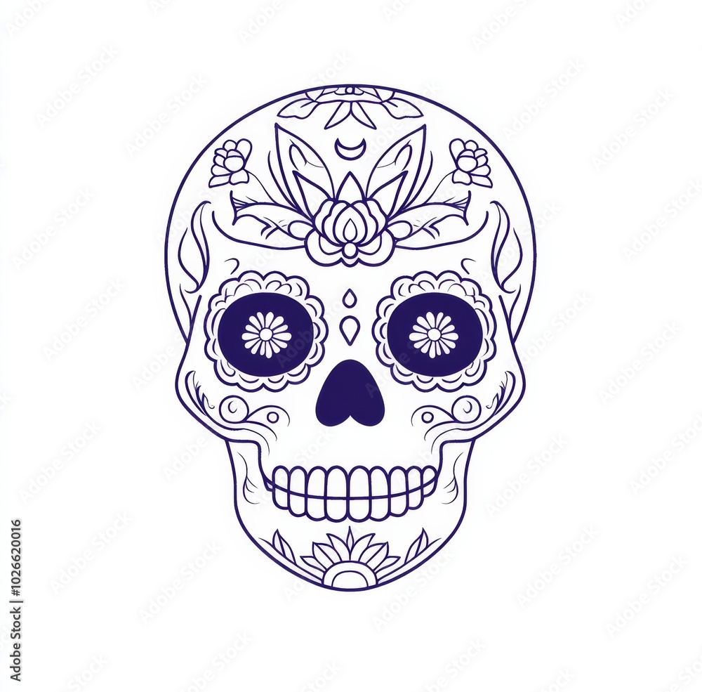 Simple line drawing of a sugar skull, capturing the essence of Día de ...