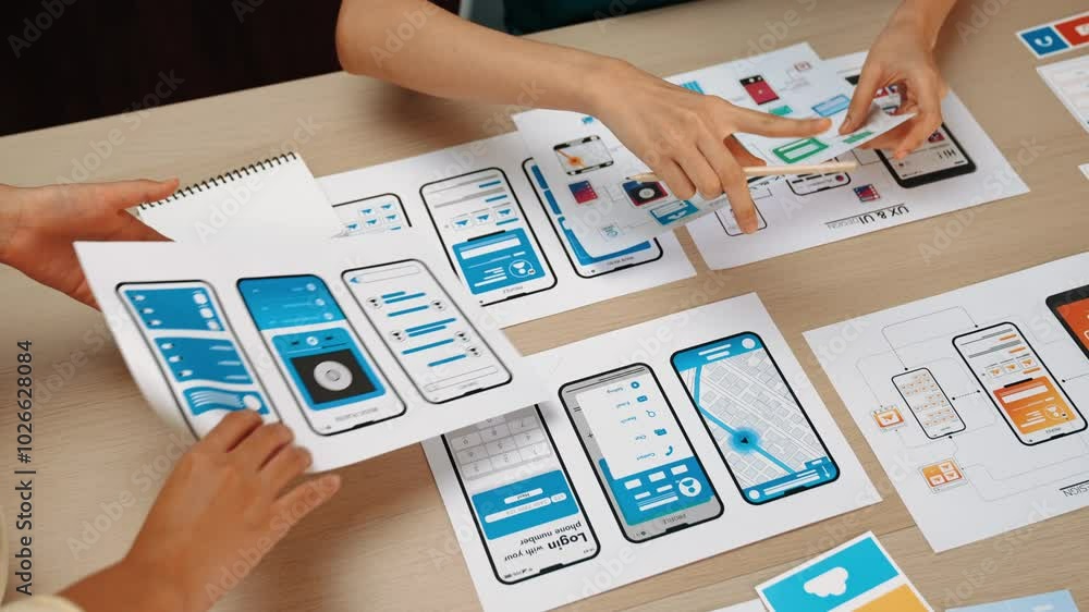 Panorama video of startup company employee planning on user interface ...