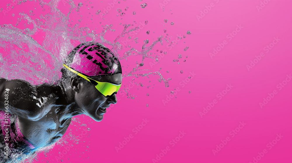 Swimmer powering through water toward triathlon finish line Stock ...