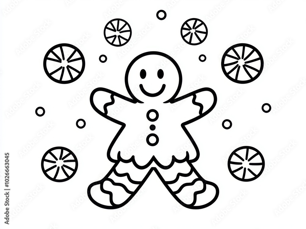 Coloring book page with gingerbread man cookies with peppermint candy ...