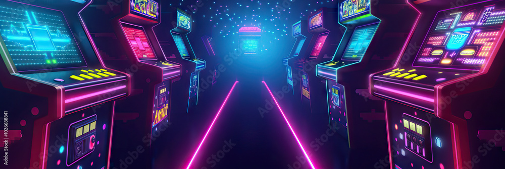 Retro Arcade Glow: A nostalgic, 1980s-inspired arcade game background ...