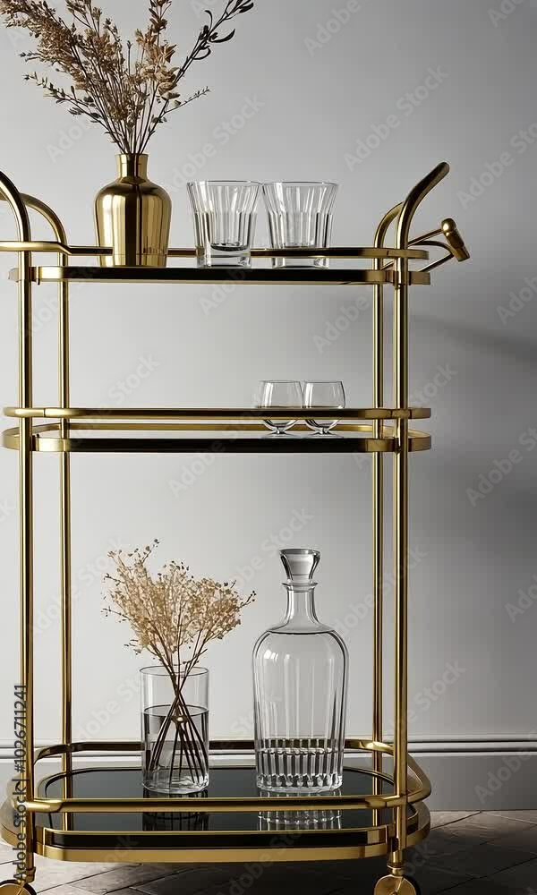 flowers glasses art trolley 3d dried frame cart render drinks minimal ...