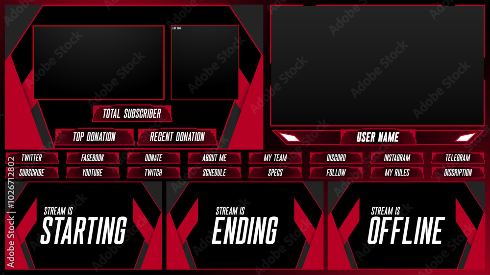 Streaming interface. Stream overlay screens future theme red neon ...