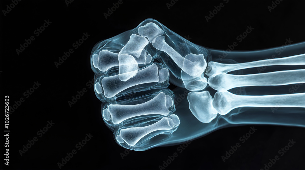 X-ray image reveal the human fist skeleton, hand structure in detail ...