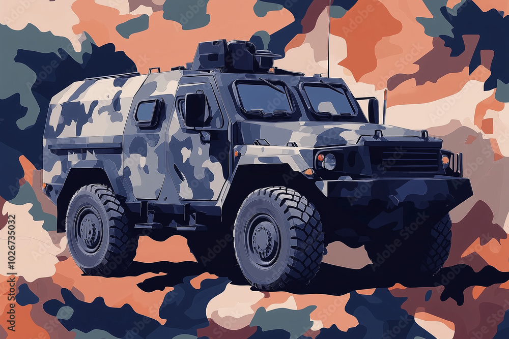 Armored Car Icon in 2D: Departing Battle Grey on a City Background ...