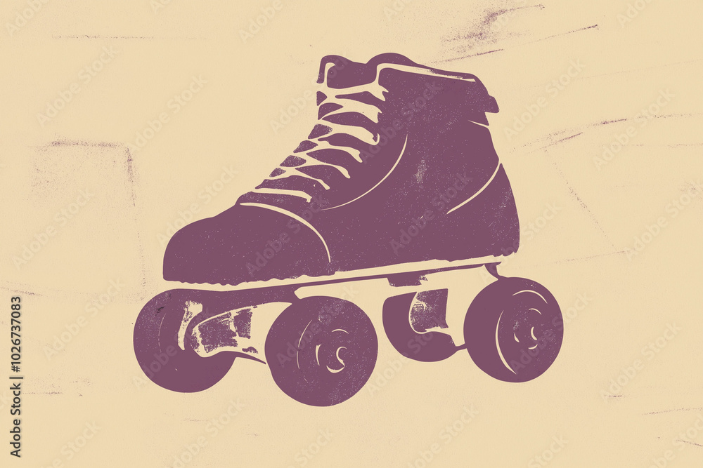 2D Roller Skates Icon Departing in Mauve on a Tan Background: Unique ...