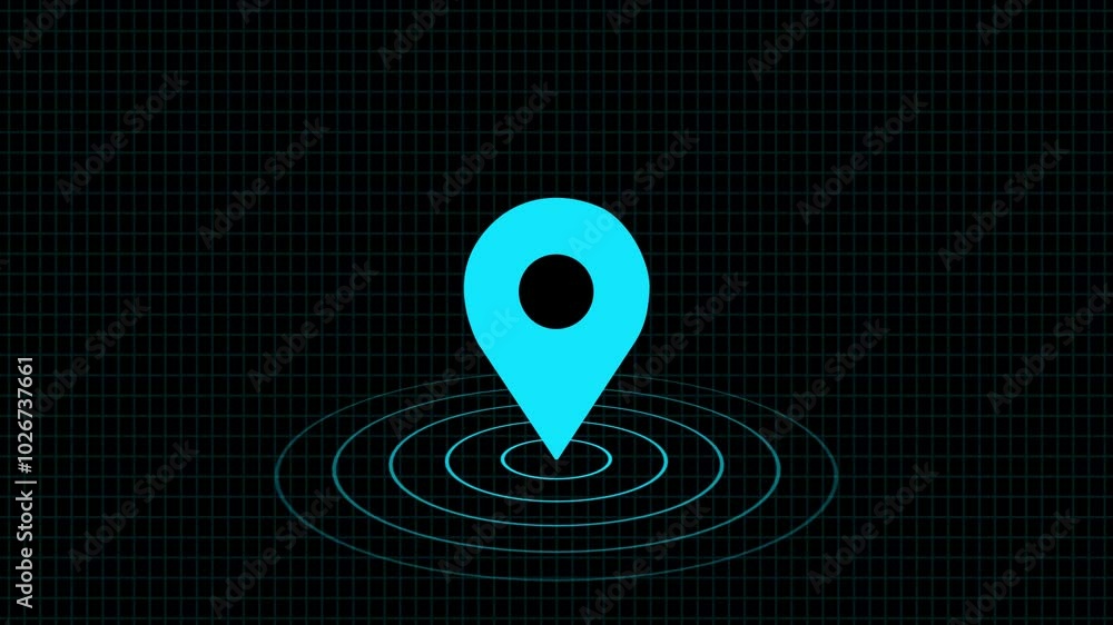 Location indicator and location icon animation. GPS icon in cyan color ...