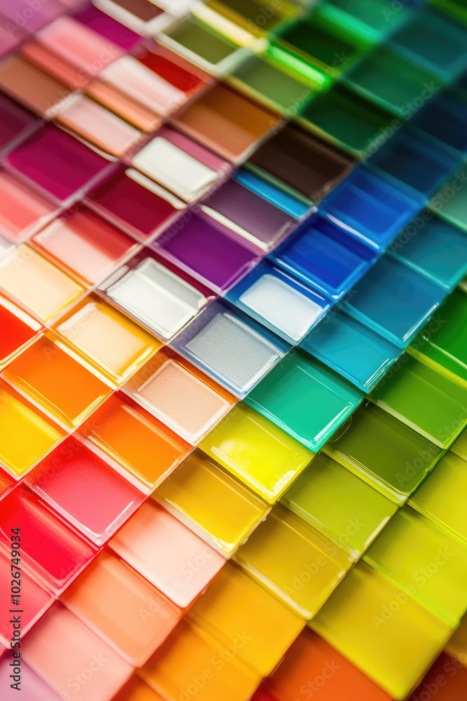 Color pallet close-up. Spectrum of paint colors samples. Color swatches ...