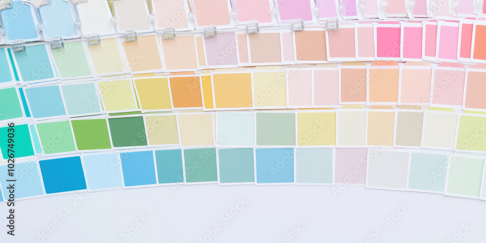 Color pallet close-up. Spectrum of paint colors samples. Color swatches ...