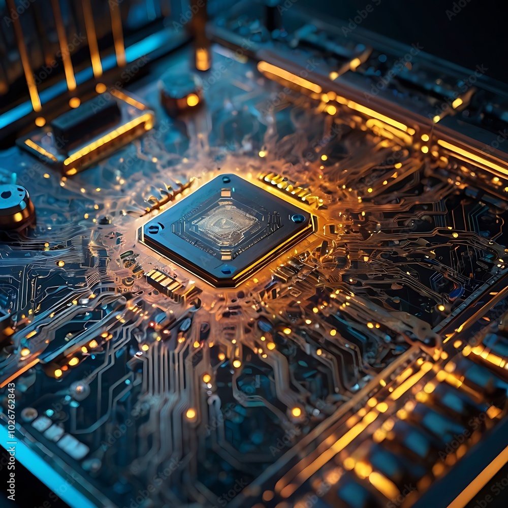 A highly advanced quantum computer with glowing circuits, solving ...