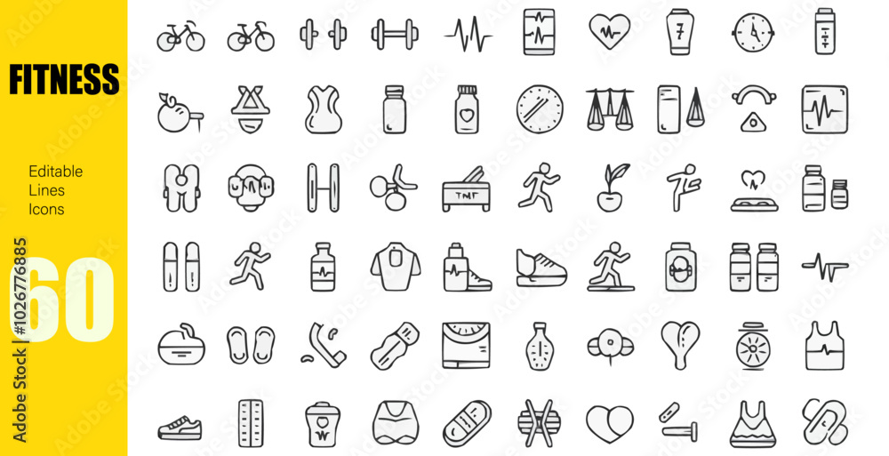 Fitness Line Editable Icons set. Vector illustration of modern thin ...