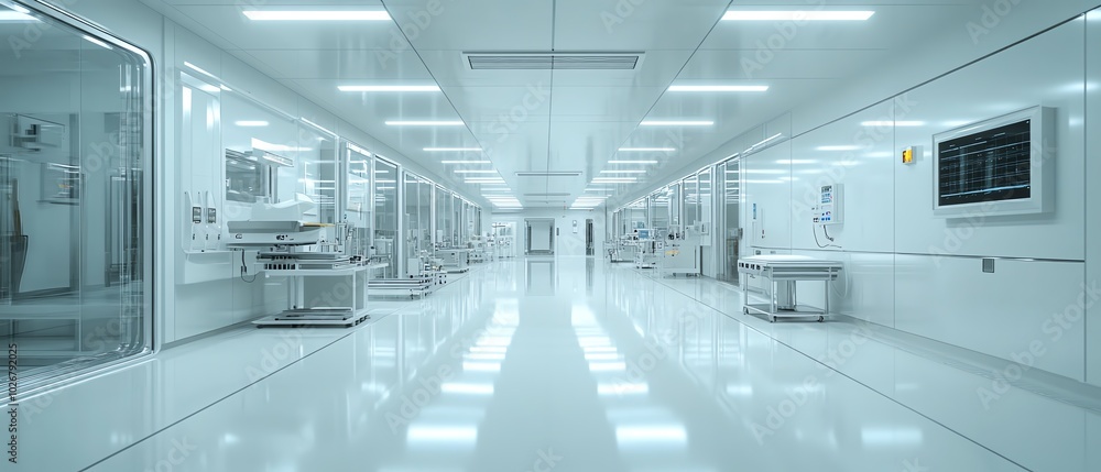 Hightech cleanroom for semiconductor production, displaying ultramodern ...