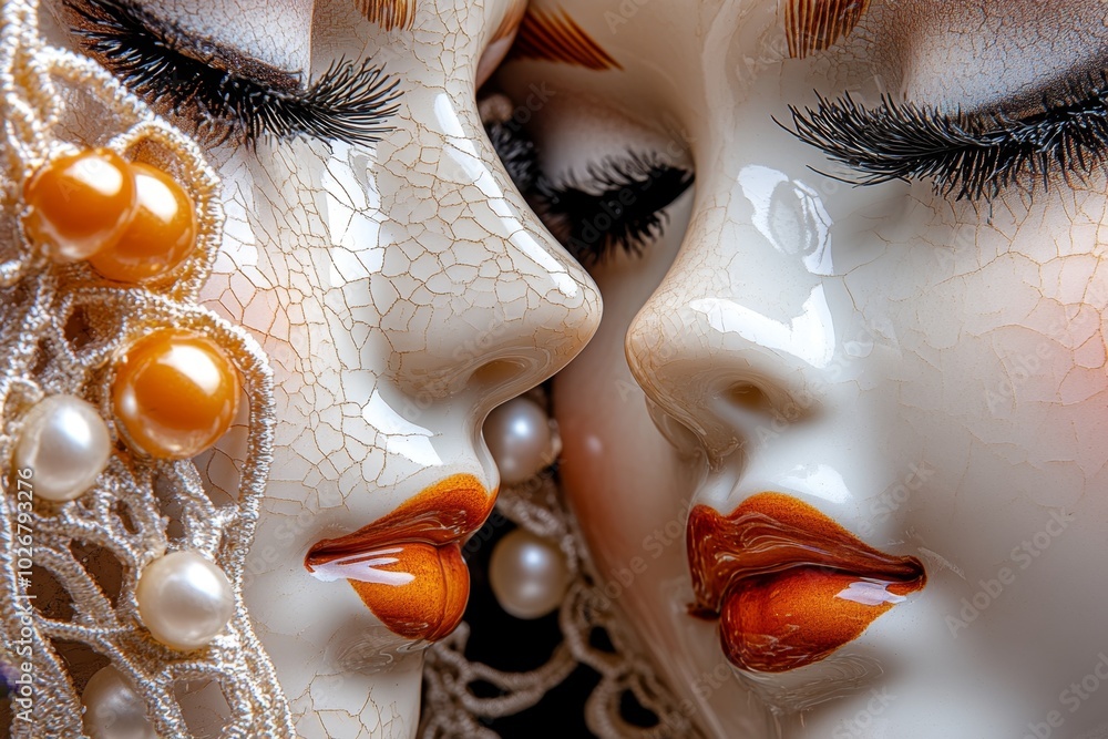 Hyper-realistic image of a porcelain doll, with the delicate texture of ...