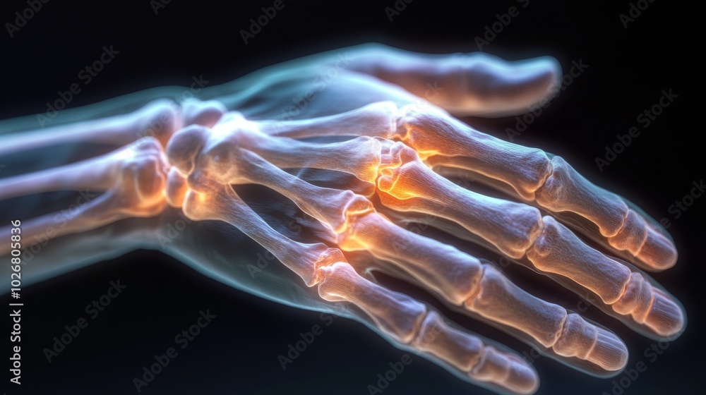 Hand X-ray with swollen joints, indicating arthritis or autoimmune ...